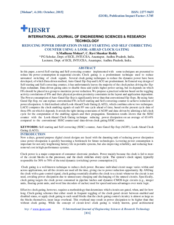 Pdf Reducing Power Dissipation In Self Starting And Self Correcting Counter Using A Look Ahead