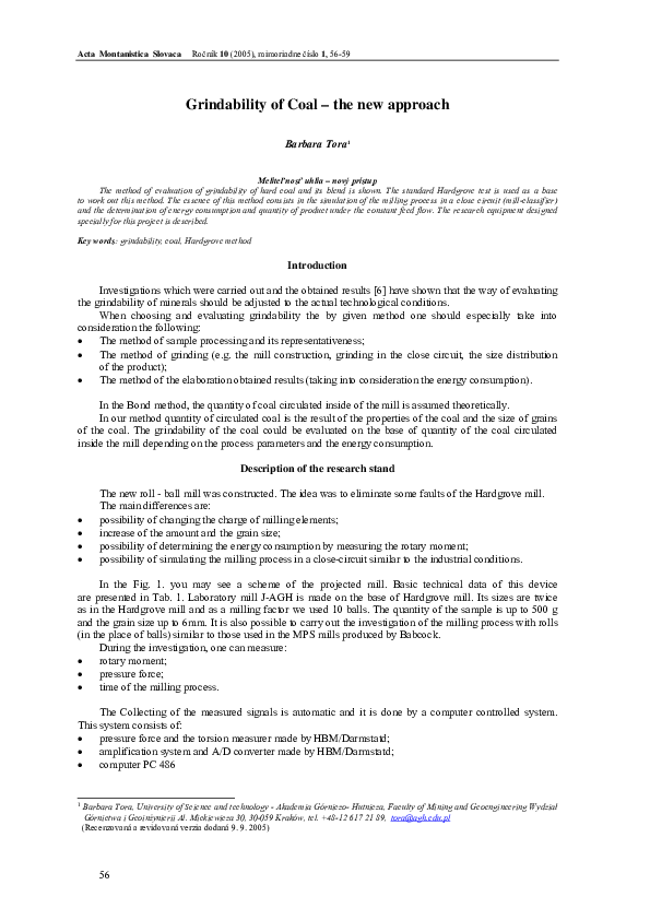 (PDF) Grindability of Coal - the new approach
