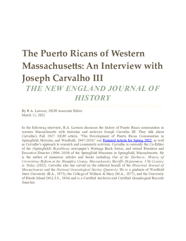 (DOC) The Puerto Ricans of Western Massachusetts: An Interview with ...