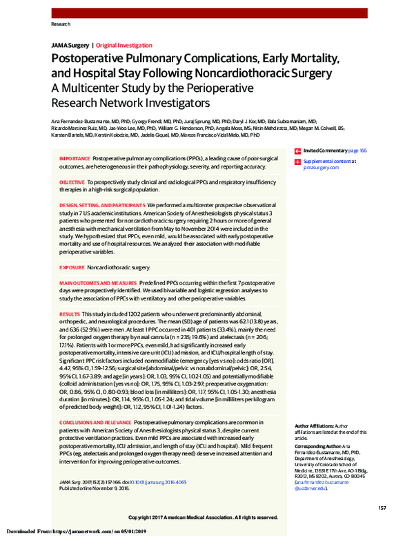(PDF) Postoperative Pulmonary Complications, Early Mortality, and ...