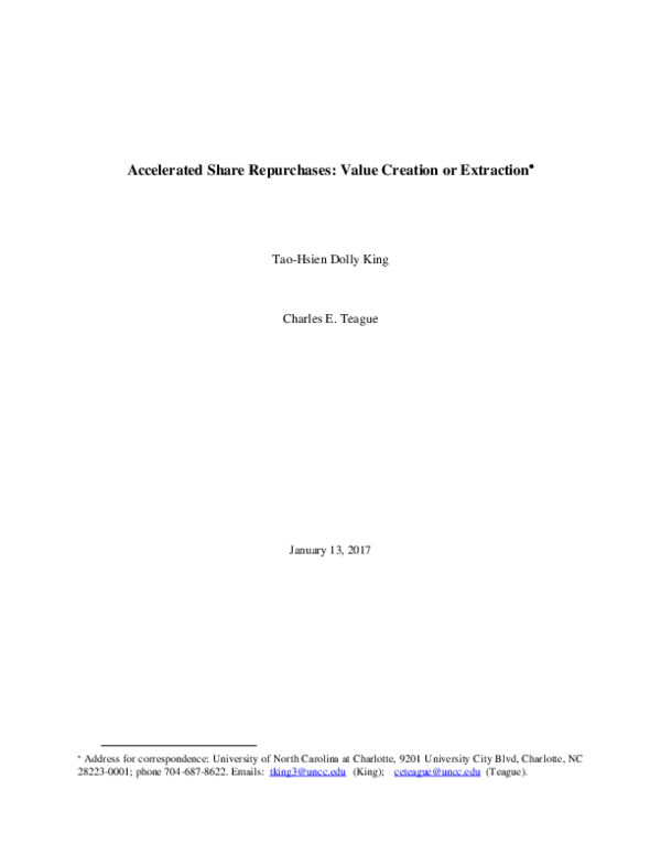 (PDF) Accelerated share repurchases: value creation or extraction