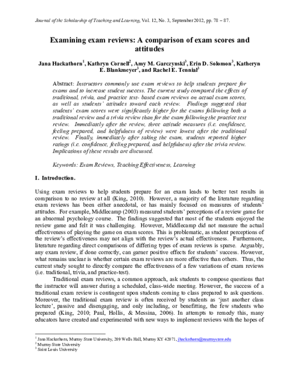 (PDF) Examining exam reviews: A comparison of exam scores and attitudes