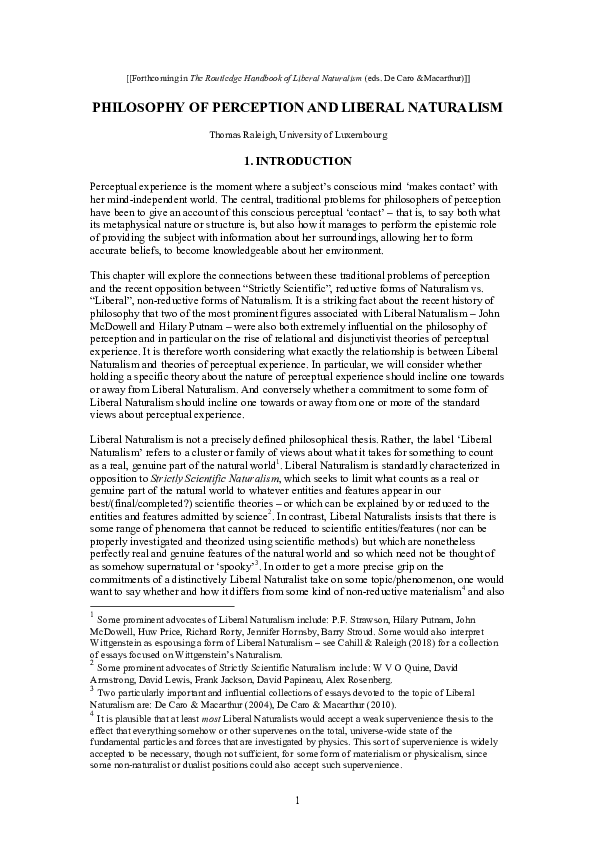 (PDF) Philosophy of Perception and Liberal Naturalism