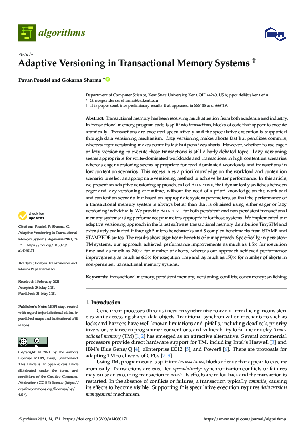 (PDF) Adaptive Versioning in Transactional Memory Systems