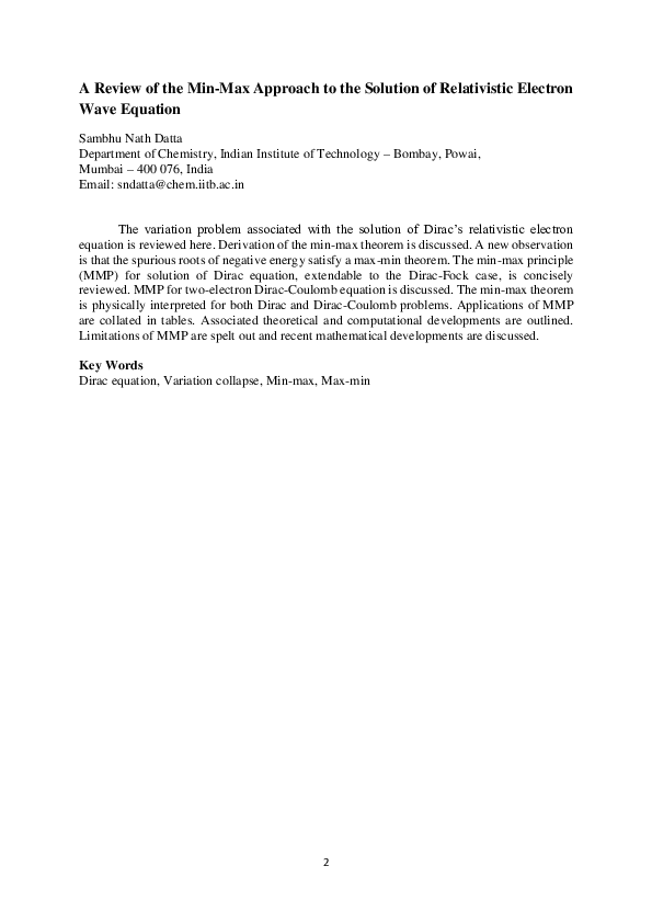 (PDF) A Review of the Min-Max Approach to the Solution of Relativistic ...