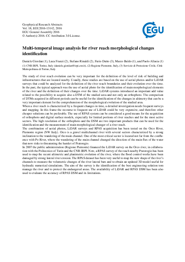 (PDF) Multi-temporal image analysis for river reach morphological changes identification