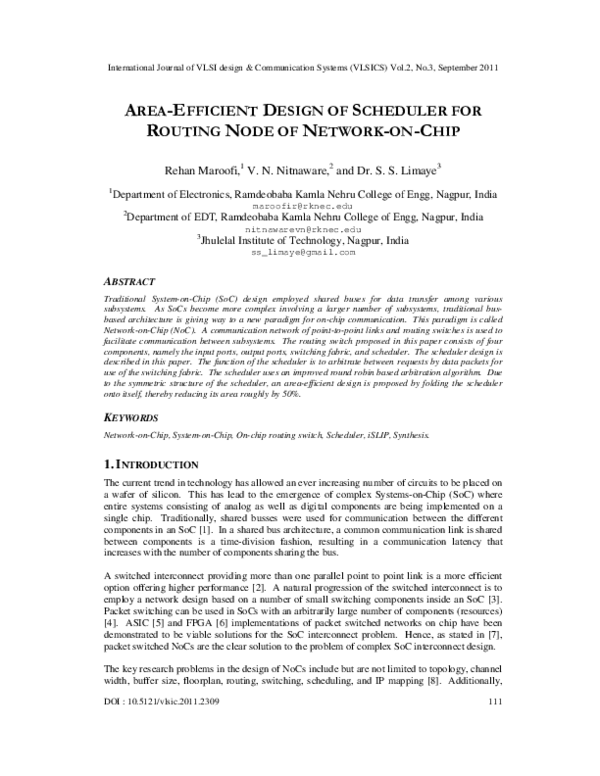 Pdf Area Efficient Design Of Scheduler For Routing Node Of Network On