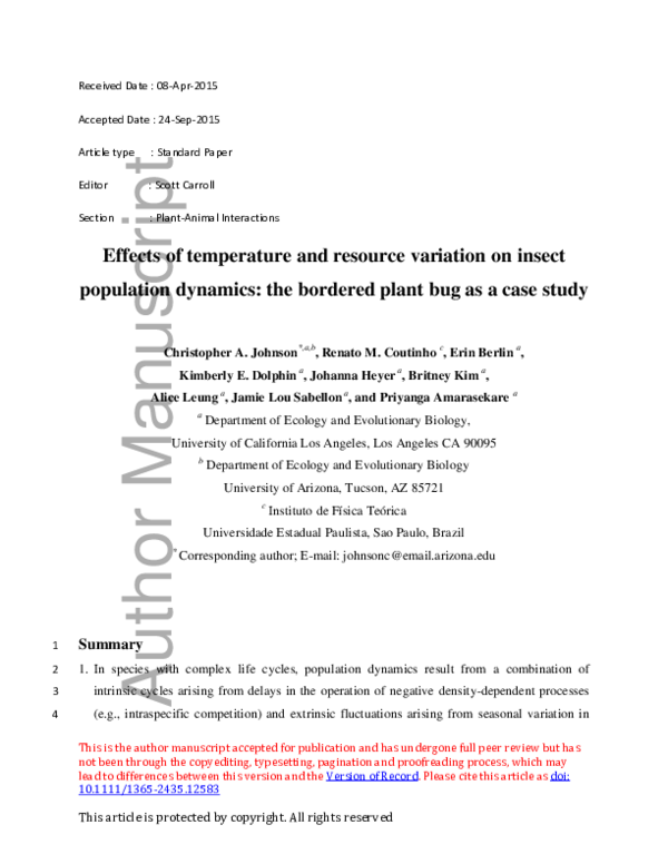 (PDF) Temperature Effects on Insect Dynamics