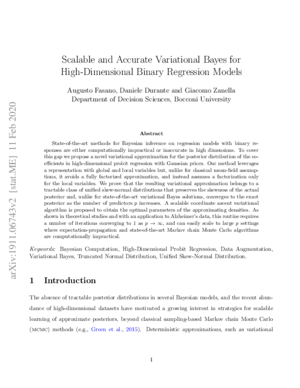 (PDF) Scalable and Accurate Variational Bayes for High-Dimensional ...