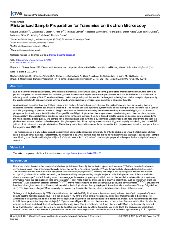 (PDF) Miniaturized Sample Preparation for Transmission Electron Microscopy