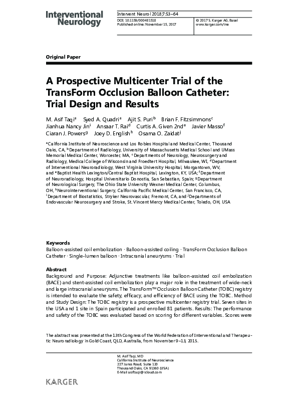 (PDF) A Prospective Multicenter Trial of the TransForm Occlusion ...
