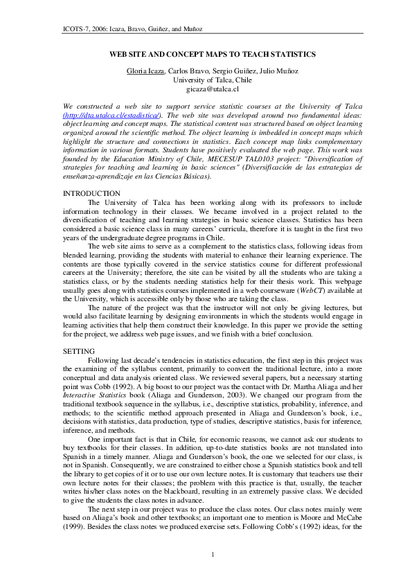 (PDF) Web site and concept maps to teach statistics