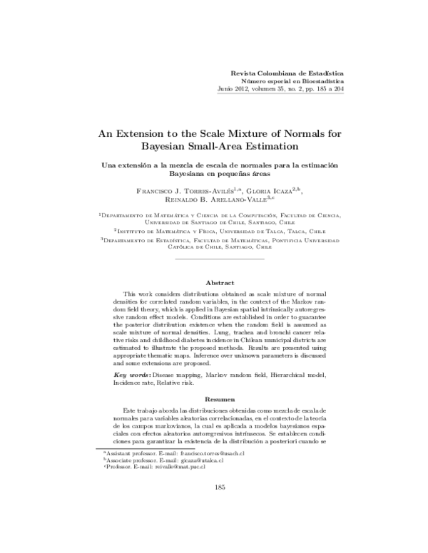 (PDF) An Extension to the Scale Mixture of Normals for Bayesian Small-Area Estimation Una ...