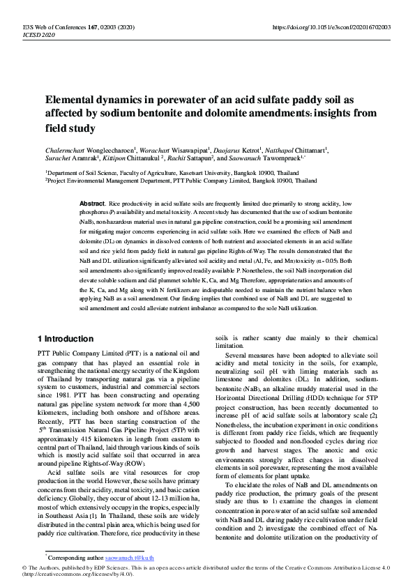 (PDF) Elemental dynamics in porewater of an acid sulfate paddy soil as ...