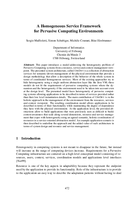 (PDF) A Homogeneous Service Framework for Pervasive Computing Environments
