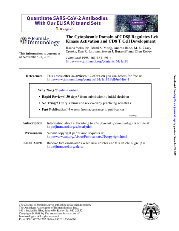 (PDF) The Cytoplasmic Domain of CD8β Regulates Lck Kinase Activation ...