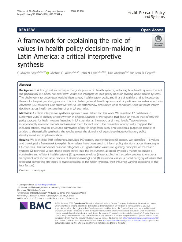 (PDF) A framework for explaining the role of values in health policy ...