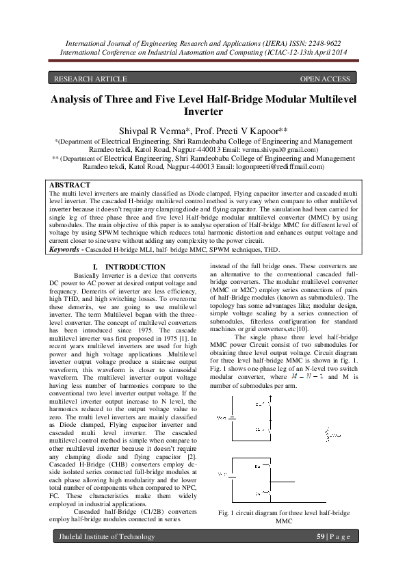(PDF) Analysis of Three and Five Level Half-Bridge Modular Multilevel Inverter