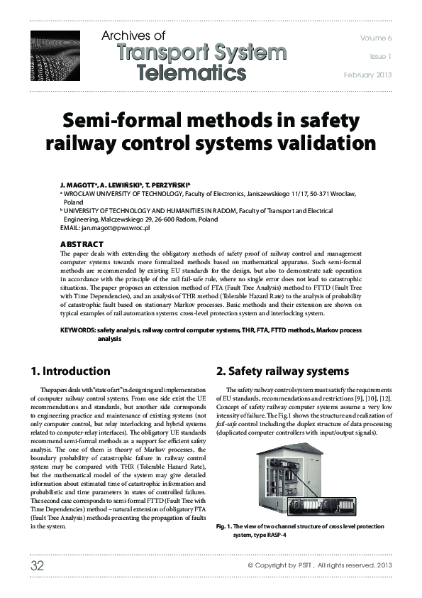 (PDF) Semi-formal methods in safety railway control systems validation