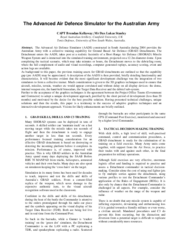 (PDF) The Advanced Air Defence Simulator for the Australian Army CAPT