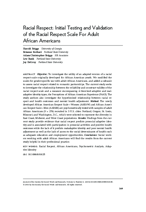 (PDF) Racial Respect: Initial Testing and Validation of the Racial ...