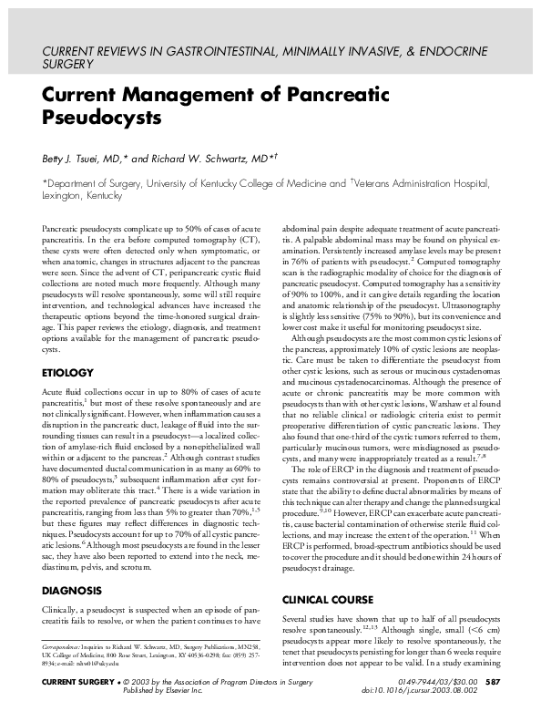 (PDF) Current management of pancreatic pseudocysts