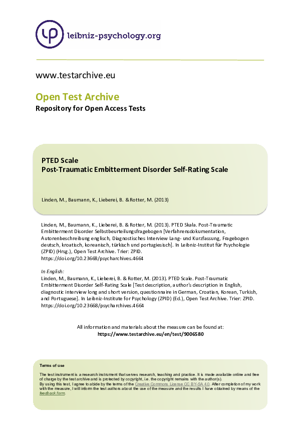 (PDF) PTED Skala - Post-Traumatic Embitterment Disorder ...