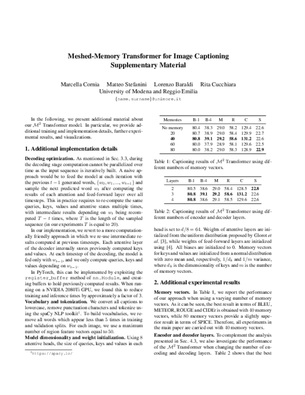 (PDF) Meshed-Memory Transformer for Image Captioning