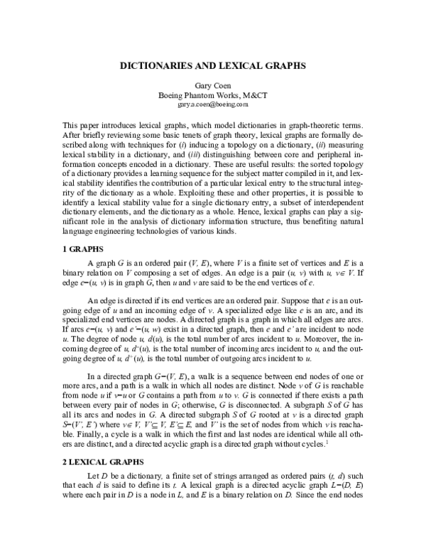 (PDF) Dictionaries and Lexical Graphs