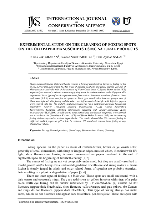 (PDF) International Journal of Conservation Science Experimental Study ...