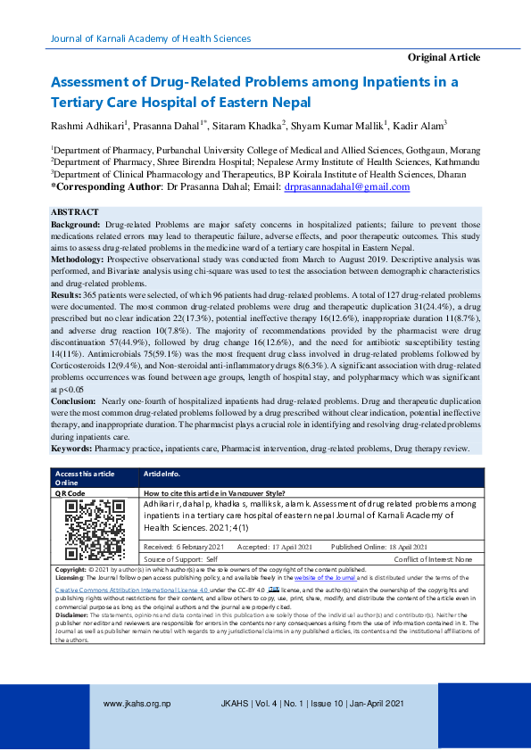 (PDF) Assessment of Drug-Related Problems among Inpatients in a ...