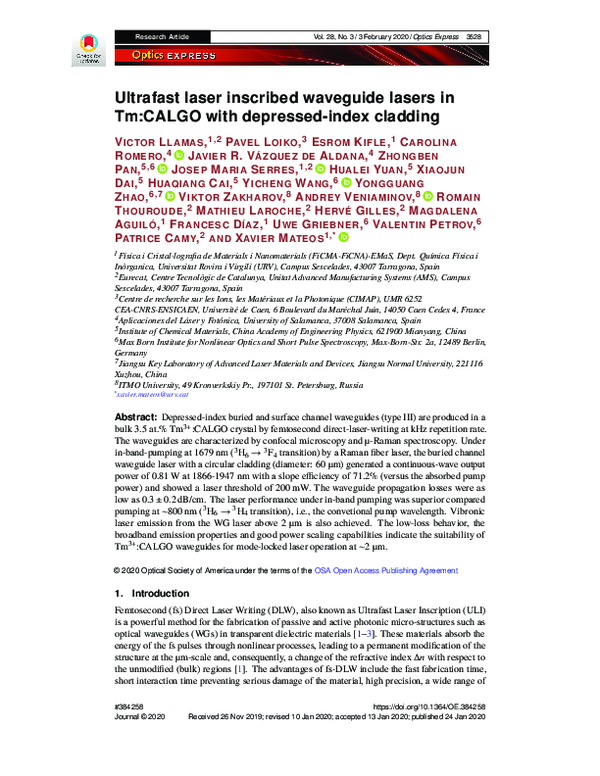 (PDF) Ultrafast laser inscribed waveguide lasers in Tm:CALGO with ...