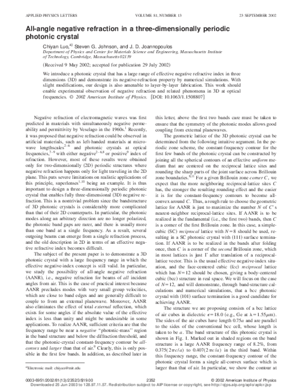(PDF) All-angle negative refraction in a three-dimensionally periodic photonic crystal