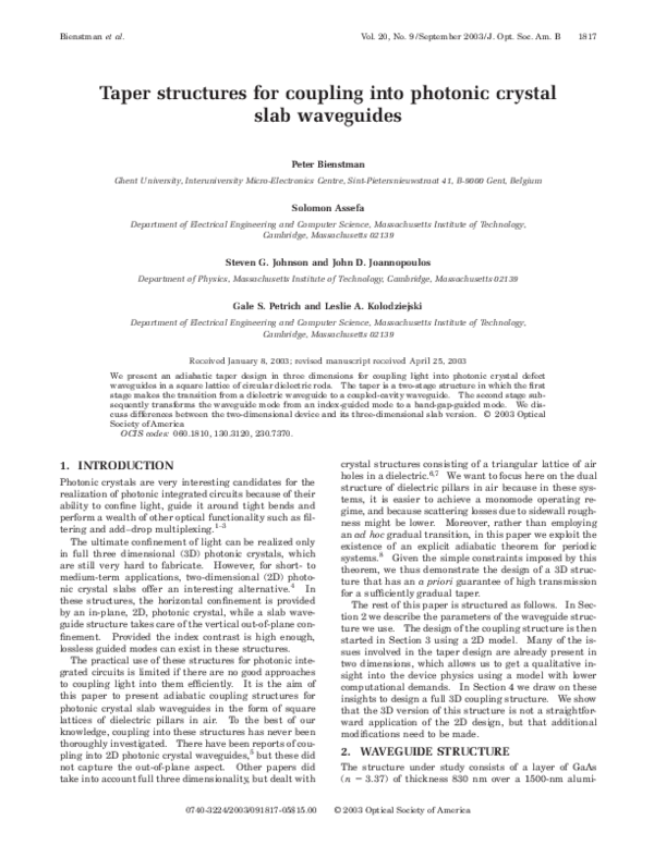 (PDF) Taper structures for coupling into photonic crystal slab waveguides