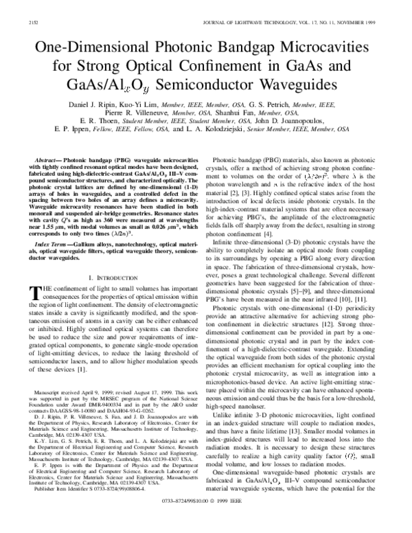 (PDF) One-dimensional photonic bandgap microcavities for strong optical confinement in GaAs and ...