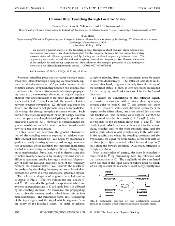 (PDF) Channel Drop Tunneling through Localized States