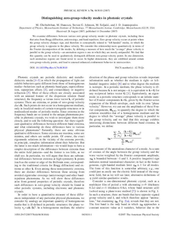 (PDF) Distinguishing zero-group-velocity modes in photonic crystals