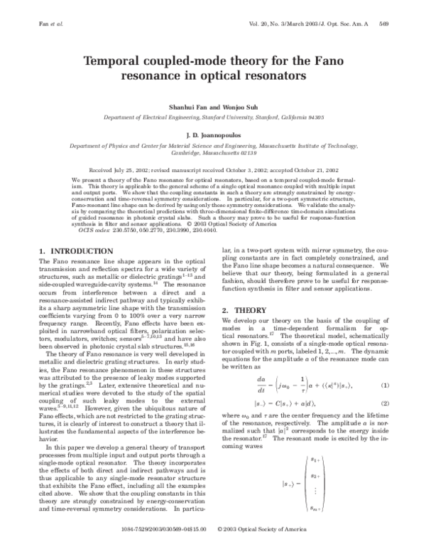 (PDF) Temporal coupled-mode theory for the Fano resonance in optical resonators