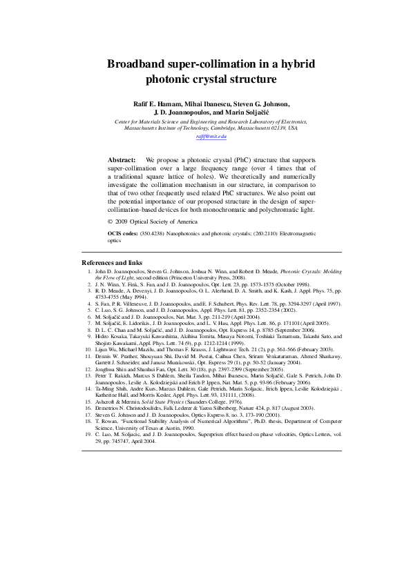 (PDF) Broadband super-collimation in a hybrid photonic crystal structure