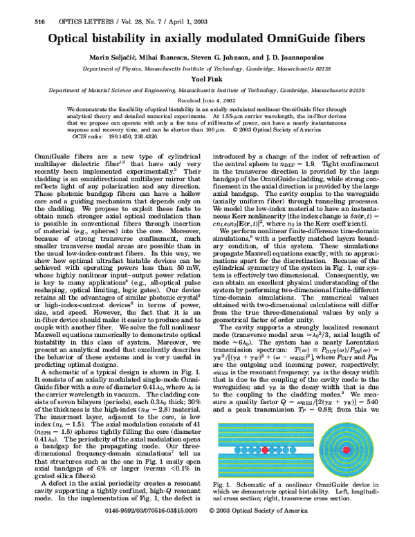 (PDF) Optical bistability in axially modulated OmniGuide fibers