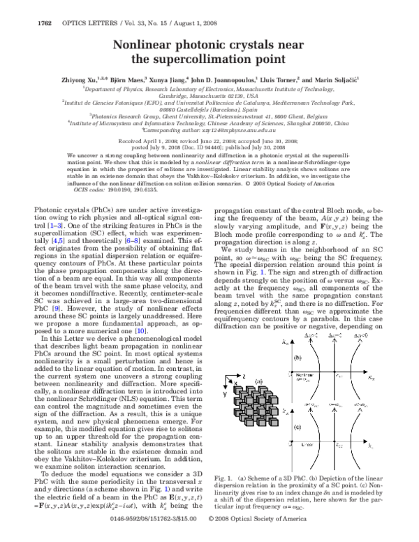 (PDF) Nonlinear photonic crystals near the supercollimation point