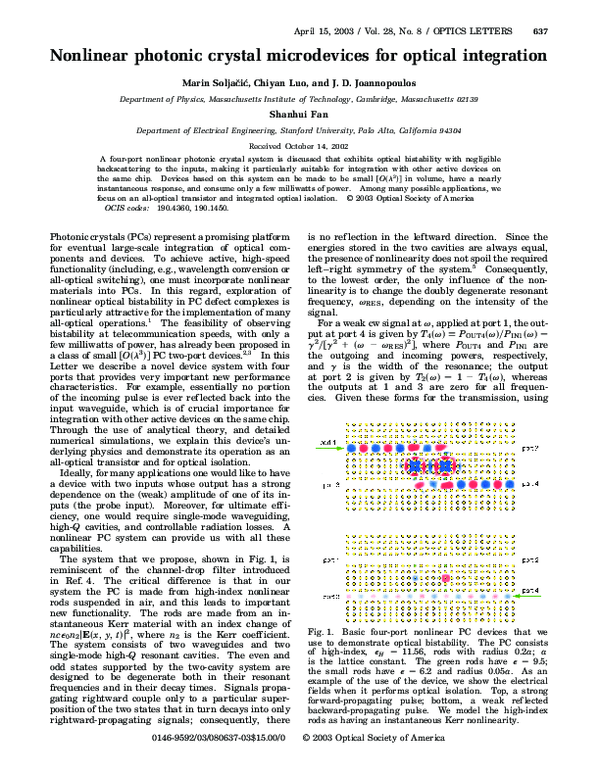 (PDF) Nonlinear photonic crystal microdevices for optical integration