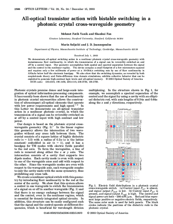 (PDF) All-optical transistor action with bistable switching in a ...