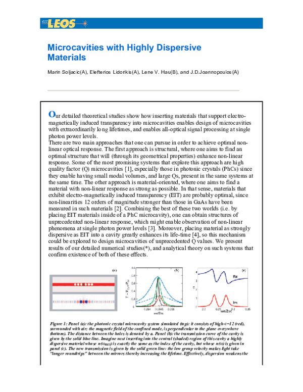 (PDF) Microcavities with highly dispersive materials