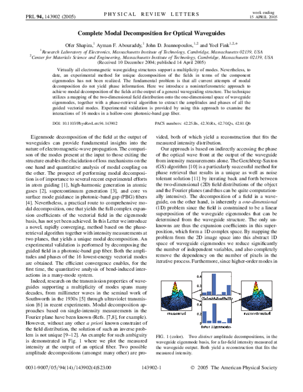(PDF) Complete Modal Decomposition for Optical Waveguides