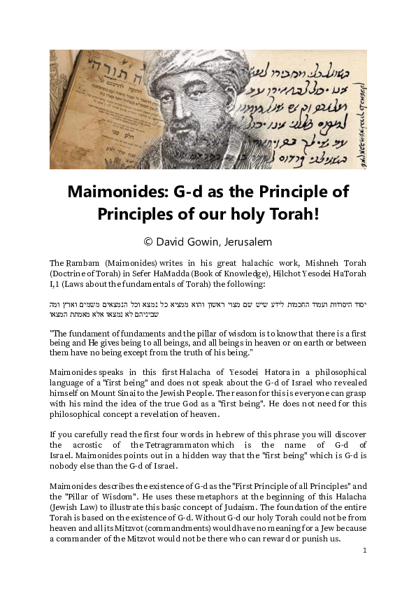 (PDF) Maimonides: G-d as the Principle of Principles of our holy Torah