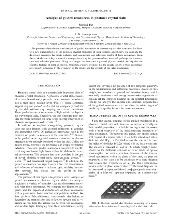 (PDF) Analysis of guided resonances in photonic crystal slabs