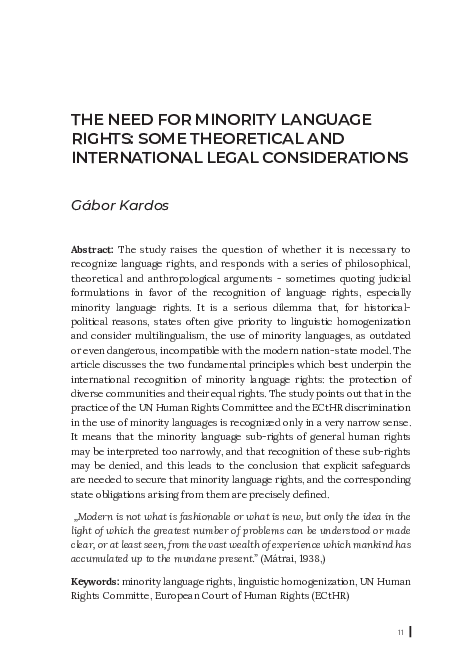 (PDF) THE NEED FOR MINORITY LANGUAGE RIGHTS: SOME THEORETICAL AND ...