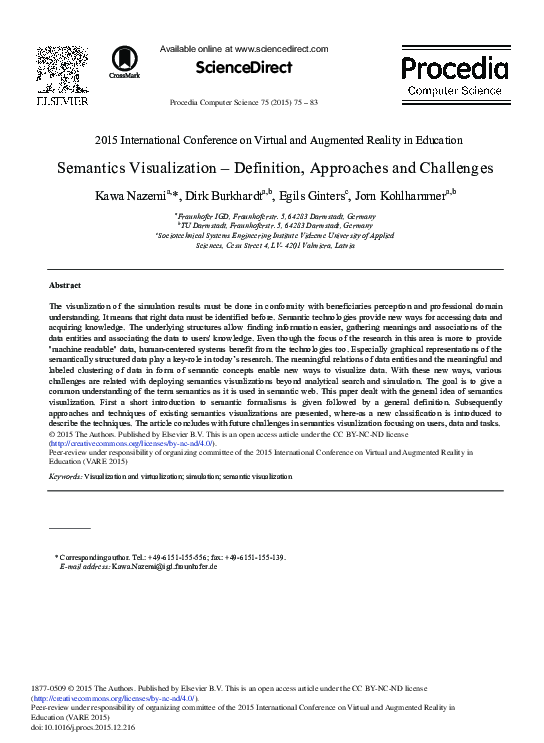 (PDF) Semantics Visualization – Definition, Approaches and Challenges