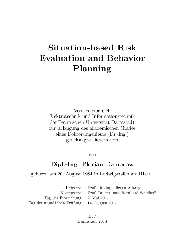 (PDF) Situation-based Risk Evaluation and Behavior Planning